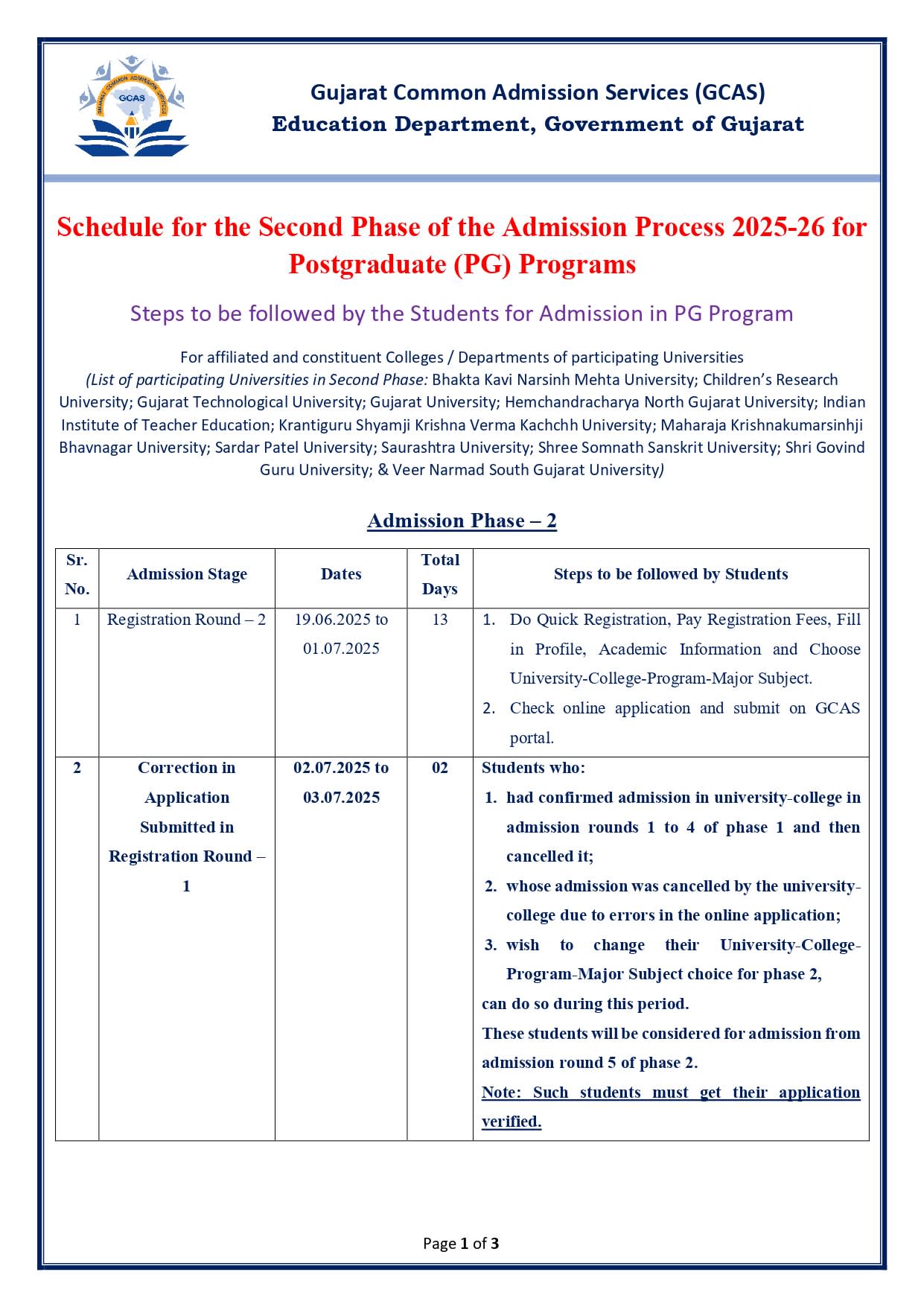 GCAS PG Admission Phase-2 2025-26: Important Dates, Process ...